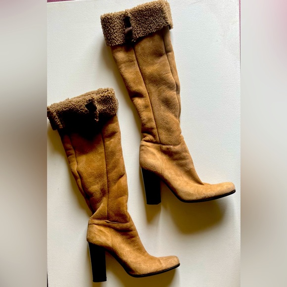 Prada | Shoes | Prada Shearling Suede Leather Boots | Poshmark